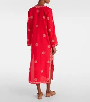 JULIET DUNN Embroidered Silk Kaftan - Red