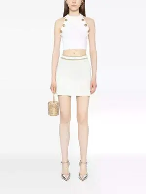 Alessandra Rich Mini Ribbed Knit Flared Skirt