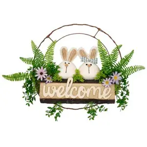 NORTHLIGHT Easter Rabbit Couple Floral "welcome" Sign16-inch - Multi