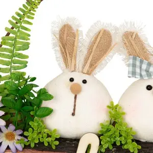 NORTHLIGHT Easter Rabbit Couple Floral "welcome" Sign16-inch