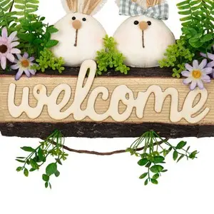 NORTHLIGHT Easter Rabbit Couple Floral "welcome" Sign16-inch