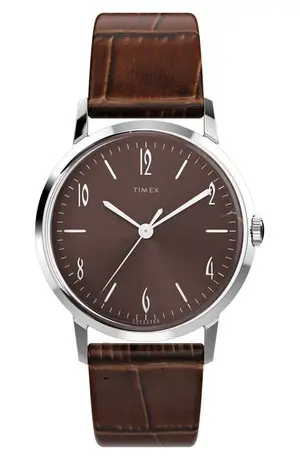 Timex® Marlin® Leather Strap Watch - Brown