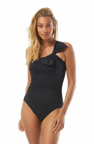 Carmen Marc Valvo Ruched One-shoulder One-piece Swimsuit - 001-black