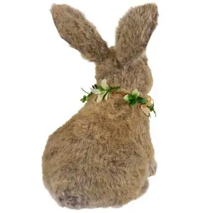 NORTHLIGHT Plush Rabbit With Flower Wreath Easter Figurine8.5