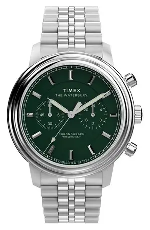 Timex® Waterbury Metropolitan Chronograph Bracelet Watch - Silver