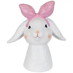 NORTHLIGHT Easter Bunny Bust With Hair Bow7.5" And Pink - White