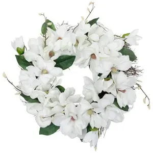 NORTHLIGHT Magnolia Artificial Spring Twig Wreath24" - White