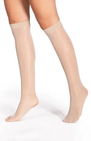 LECHERY® 2-pack Lustrous Silky Sheer Knee-high Socks - Natural