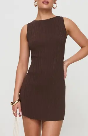 Princess Polly Mayok Open Back Rib Minidress - Brown