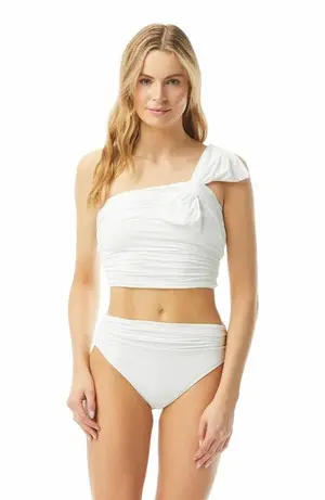 Carmen Marc Valvo One Shoulder Cropped Bikini Top - White