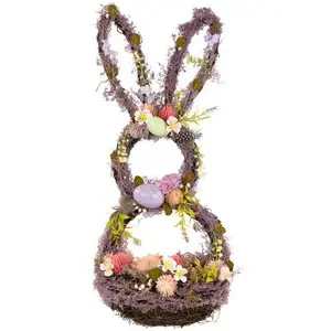 NORTHLIGHT Floral Grapevine Bunny Shaped Easter Basket Decoration21 - Purple