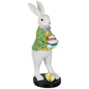 NORTHLIGHT Rabbit Holding Easter Egg Outdoor Garden Statue11.5"white - Multi
