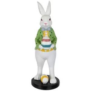 NORTHLIGHT Rabbit Holding Easter Egg Outdoor Garden Statue11.5"white
