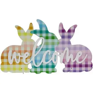 NORTHLIGHT Gingham Bunnies Welcome Easter Wall Sign13.75 - Multi