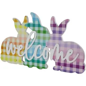 NORTHLIGHT Gingham Bunnies Welcome Easter Wall Sign13.75