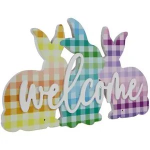 NORTHLIGHT Gingham Bunnies Welcome Easter Wall Sign13.75