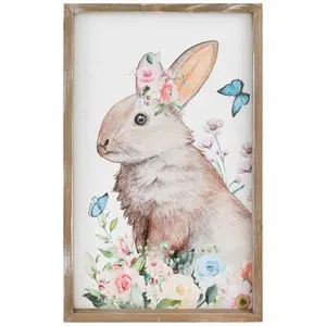NORTHLIGHT Easter Bunny With Flowers Framed Wall Sign11.75 - Multi