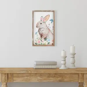 NORTHLIGHT Easter Bunny With Flowers Framed Wall Sign11.75