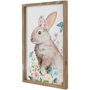 NORTHLIGHT Easter Bunny With Flowers Framed Wall Sign11.75
