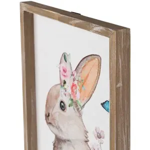 NORTHLIGHT Easter Bunny With Flowers Framed Wall Sign11.75