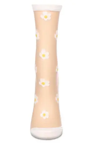 MEMOI Daisies Sheer Crew Socks - White