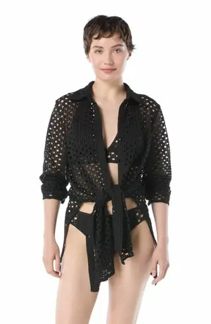 Carmen Marc Valvo Button Up Shirt Swim