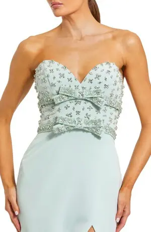 Mac Duggal Strapless Sweetheart Crepe Gown With Embellished Bodice - Mint
