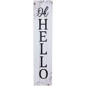 NORTHLIGHT 36" Floral "oh Hello" Wooden Porch Board Sign Decoration - White