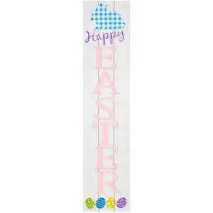 NORTHLIGHT Happy Easter Wooden Porch Board Sign36 - White