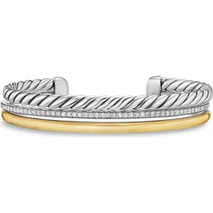 David Yurman Dy Mercer® Three Row Cuff Bracelet - Silver/ Gold/ Diamond