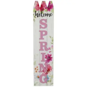 NORTHLIGHT 40" Welcome Spring Floral Outdoor Porch Board Sign Decoration - Pink