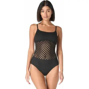 Carmen Marc Valvo Crochet One Piece Swimsuit - 001-black