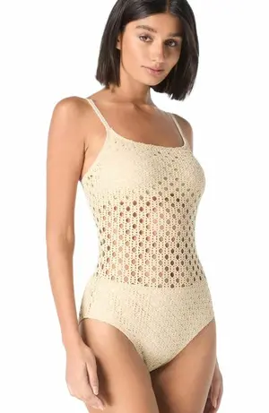 Carmen Marc Valvo Crochet One Piece Swimsuit
