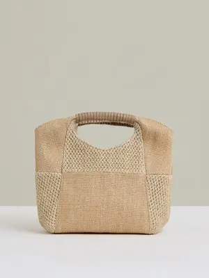 REISS Rosalie Raffia Patchwork Clutch Bag