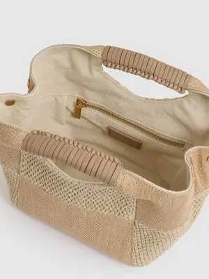 REISS Rosalie Raffia Patchwork Clutch Bag