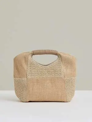 REISS Rosalie Raffia Patchwork Clutch Bag