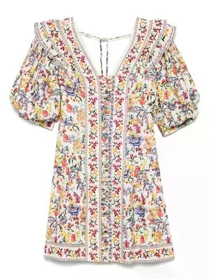 Farm Rio Floral-print Mini Dress - Neutrals