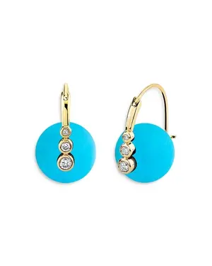 SYDNEY EVAN 14k Yellow Gold Turquoise & Diamond Hoop Earrings - Blue