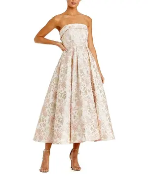 Mac Duggal Floral Brocade A-line Midi Dress - Blush Multi