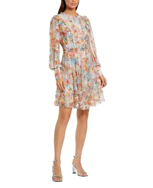 Mac Duggal Floral Mesh Ruffle Mini Dress - Blue Multi