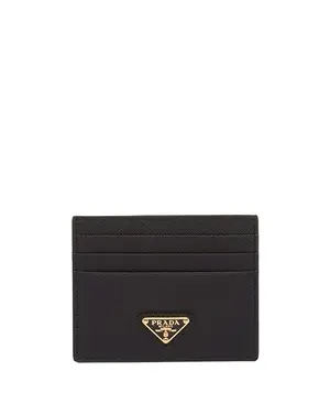 Prada Saffiano Leather Card Holder Black/gold