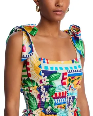 Aqua Smocked Tie Tank Top