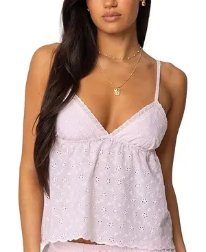 EDIKTED Talula Eyelet Babydoll Top - Light-pink