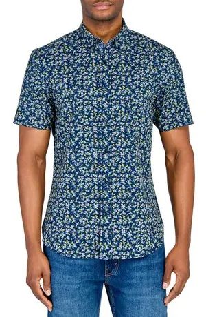 CON.STRUCT Slim Fit Mini Floral Recycled 4-way Stretch Performance Short Sleeve Shirt