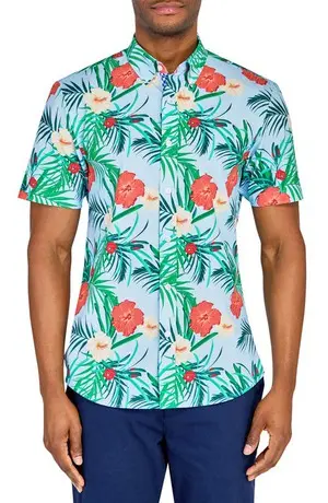 CON.STRUCT Slim Fit Tropical Recycled 4-way Stretch Performance Short Sleeve Shirt