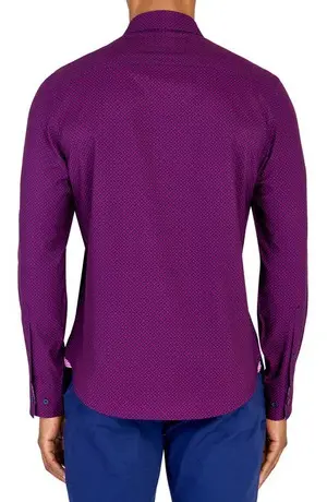 CON.STRUCT Slim Fit Geo Recycled 4-way Stretch Perfomance Long Sleeve Shirt - Red/blue
