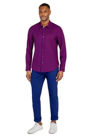CON.STRUCT Slim Fit Geo Recycled 4-way Stretch Perfomance Long Sleeve Shirt - Red/blue