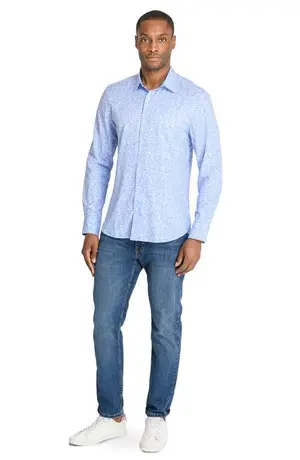CON.STRUCT Slim Fit Ditsy Floral Recycled 4-way Stretch Performance Long Sleeve Shirt - Lt Blue