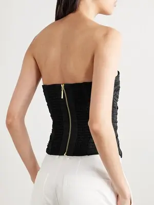 Aje Sunbeam Strapless Pleated Cotton-poplin Top - Black