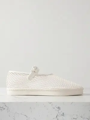 LOEFFLER RANDALL Rita Leather-trimmed Mesh Platform Flats - Neutrals